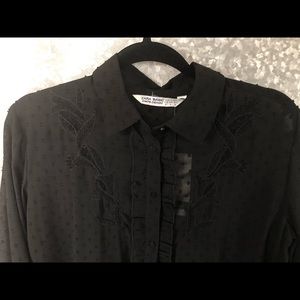 Zara | Tops | Nwt Zara Embroidered Dotted Mesh Sheer Shirt M | Poshmark